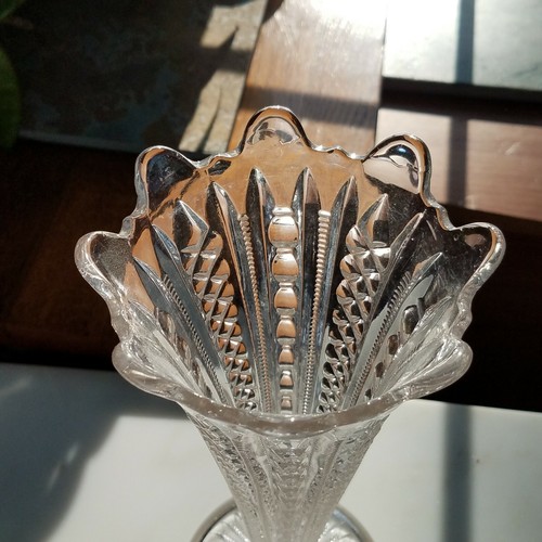 Vintage Pressed Clear Glass, Fluted & Footed Vase, Scalloped Rim 9.75"H ...