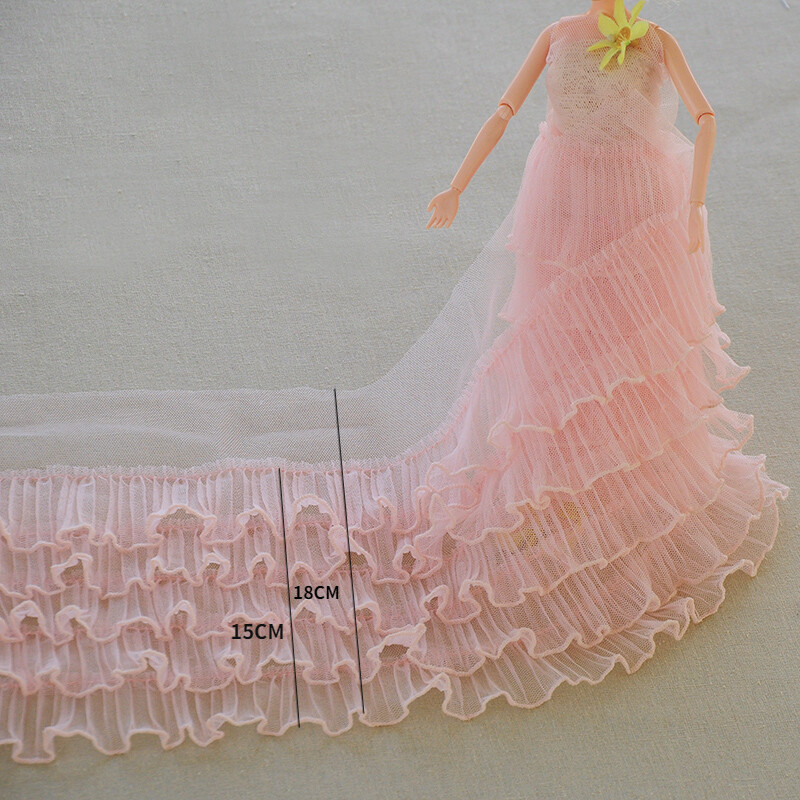 2M Pleated Mesh Edging Fabric Lace Trim Frill Dress Hem DIY Sewing 18cm ...