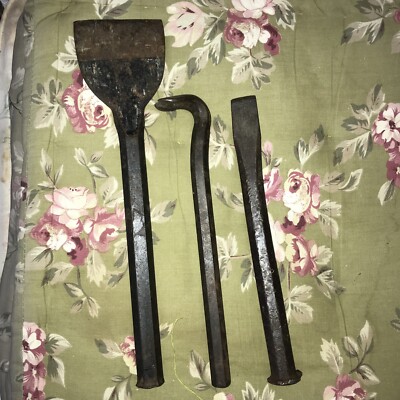 GREAT LOT OF 3 ANTIQUE CAST IRON TOOLS! STANLEY, NBPCO., CHISELS & NAIL ...