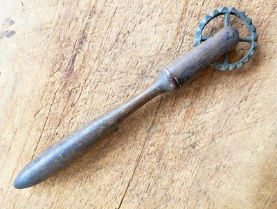 Antique 19th C Brass Clockwork Type Pie Crimper Wheel INCISED Wood ...