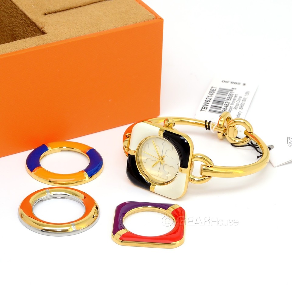 Tory Burch Miller Womens Gold Bangle Watch Set, Interchangeable Enamel ...