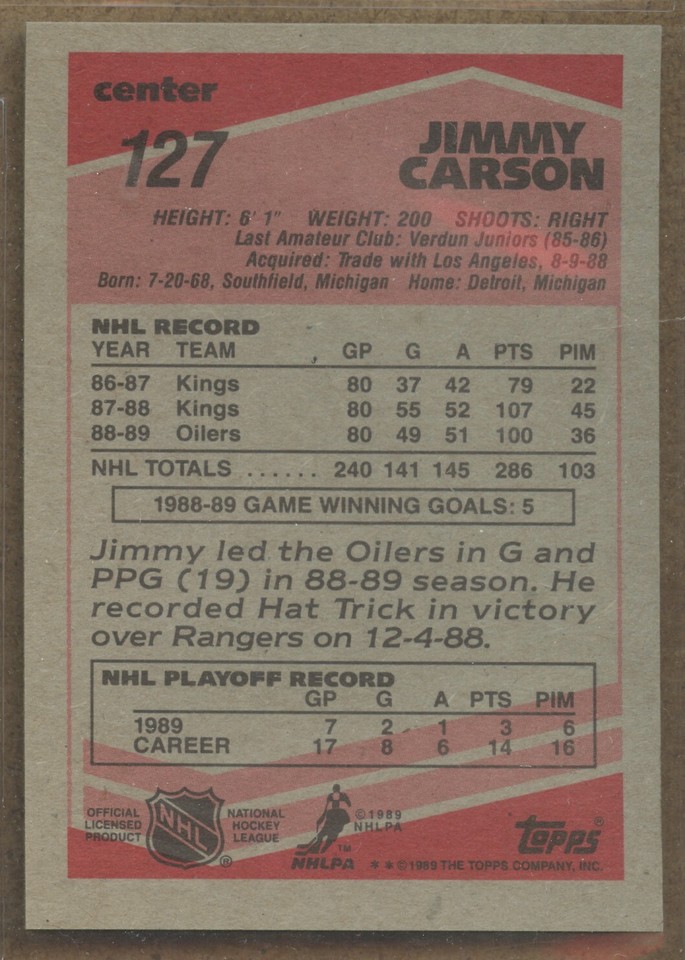1989-90 Topps #127 Jimmy Carson Edmonton Oilers | eBay