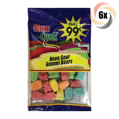6x Bags Stone Creek Neon Sour Gummi Bears Flavor Quality Chewy Candies ...