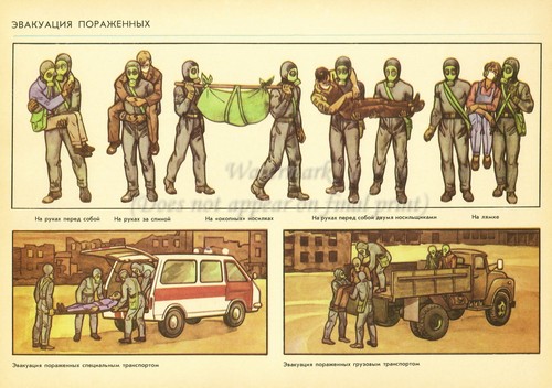 Soviet Russian Civil Defense Poster Print NBC Evacuation of Wounded ...