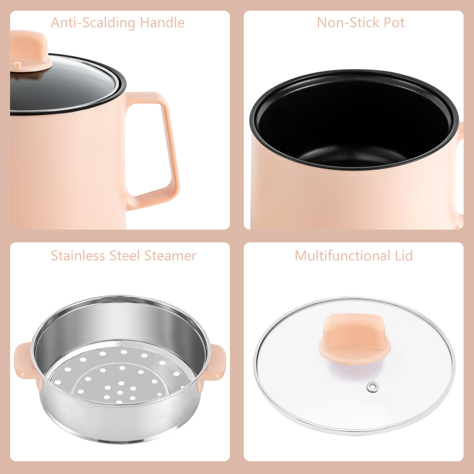 1.7L Portable Mini Electric Steamer Noodles Cooker Hot Pot Non-Stick ...