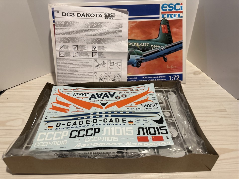 DC3 Dakota 1:72 ESCI 9123 ERTL Complete Unassembled Model Kit NEW Open ...