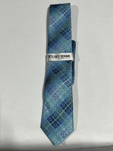 Mens Stacy Adams Blue Floral Pattern Tie With Matching Pocket Square ...