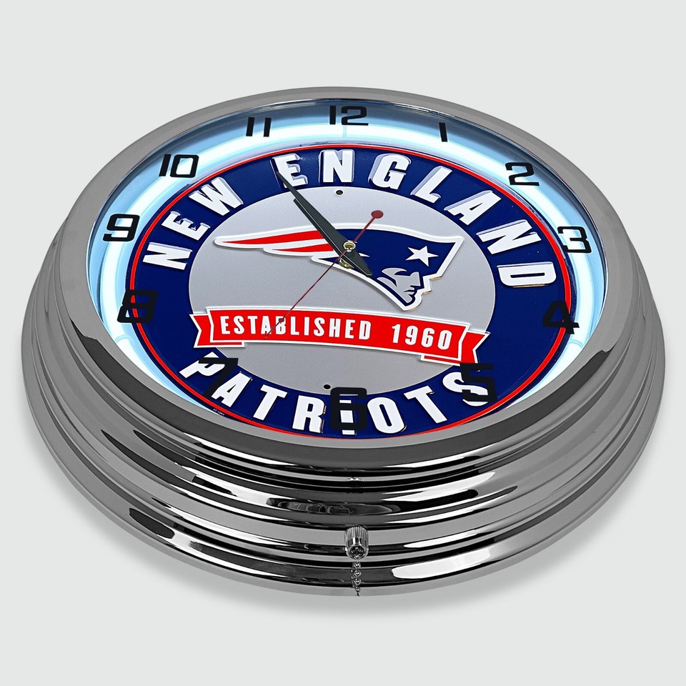 18" New England Patriots Metal Sign Designed White Neon Clock | eBay