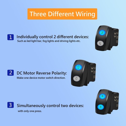 3 Way Momentary Rocker Switch DPDT Dual Lens 7 Pin ON-Off-ON Polarity ...