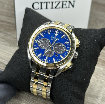 NEW Citizen Carson Blue Dial Tachymeter Two Tone Steel Men's Watch ...