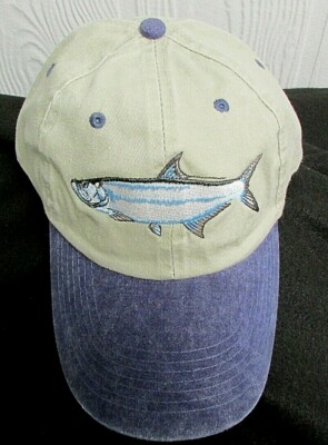 TARPON Sport Cap Embroidered Fish Light GRAY & BLUE Fishing Hat ...