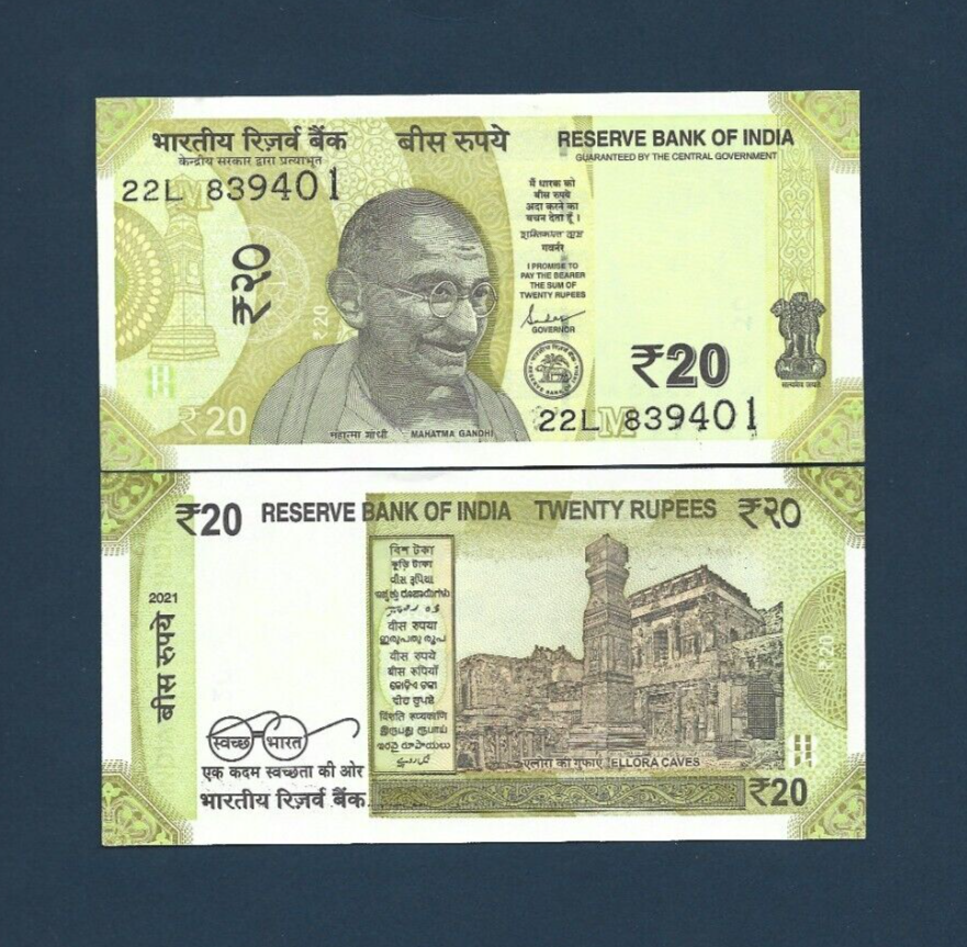 India 20 RUPEES P-110 2021 x 1 Pcs from BUNDLE Gandhi UNC INR Currency ...