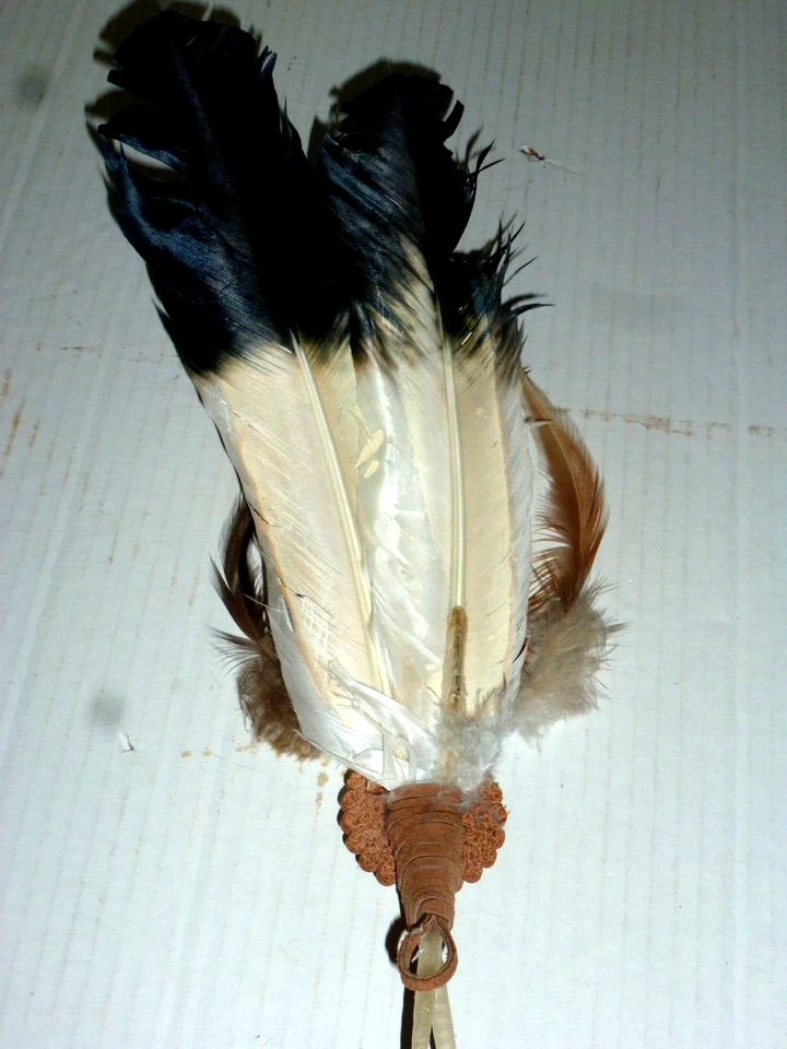 Native American Navajo Hand Painted Feather Fan Beads Leather Concha | eBay