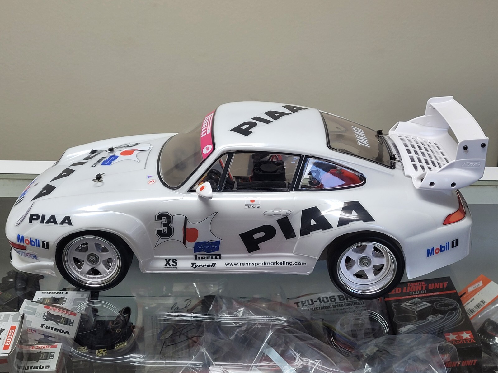 Tamiya 1/10 TA02 Chassis+Repo Porsche 911 PIAA body +Spektrum +Traxxas ...