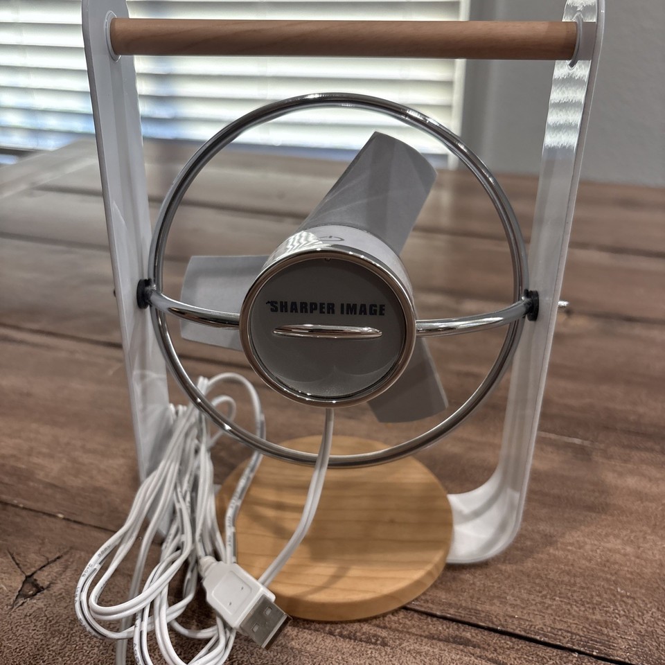 Sharper Image White Soft Blade 2-Speed Small Desk USB Powered Quiet Fan ...