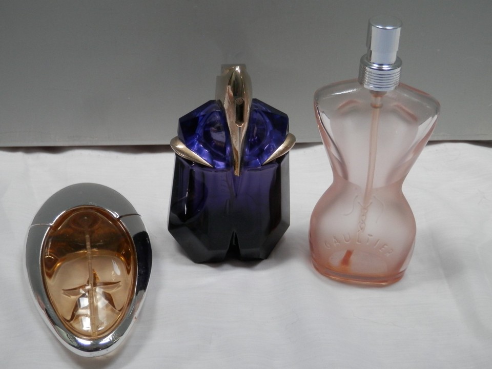 3 x empty Perfume bottles-Muger Alien refillable & Angel Muse & JPG ...