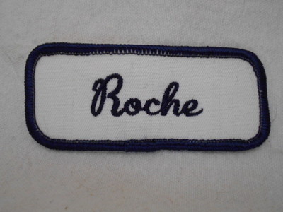 ROCHE USED EMBROIDERED SEW ON NAME PATCH TAG DARK BLUE WITH BLACK ON ...