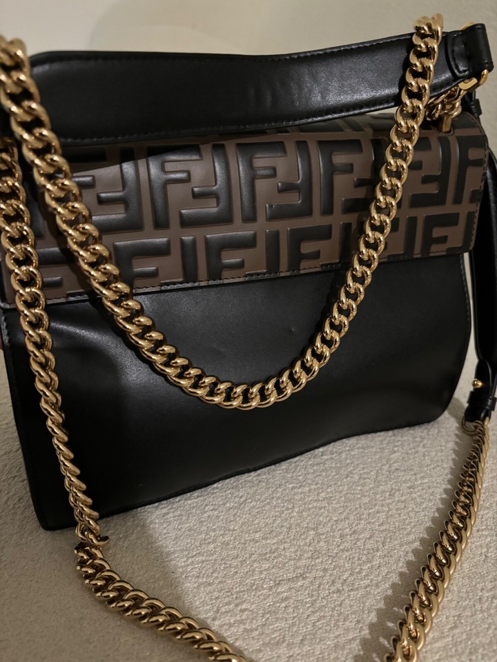 Fendi Kan I Bag Zucca Embossed Leather Medium | eBay