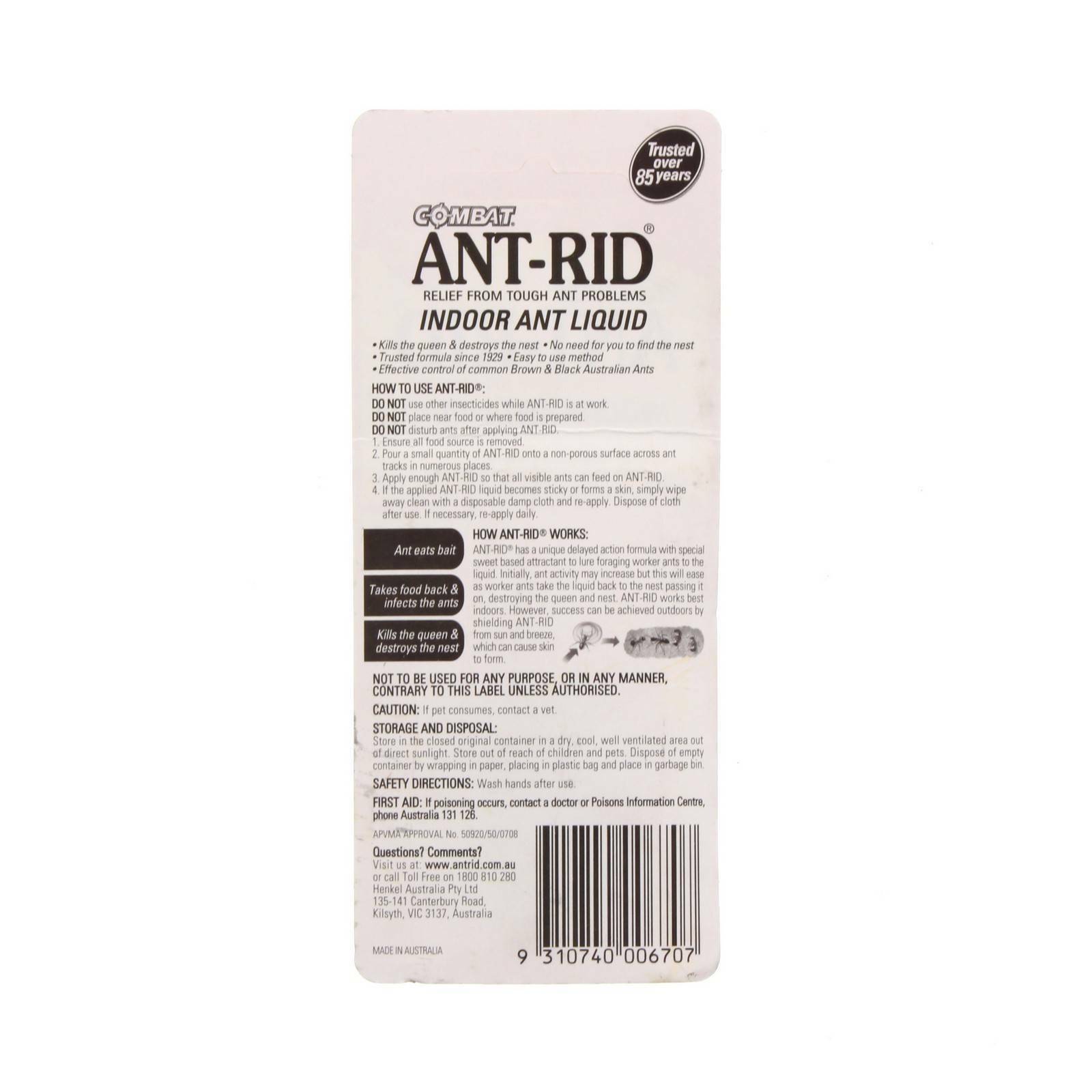 Combat Ant-rid Indoor ANT Liquid 50ml - Boron Borax RID Kills Queen ...