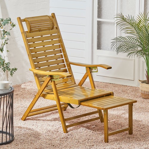 Natural Bamboo Sun Lounge Patio Pool Lounger Rocking Swing Chair Sunbed ...