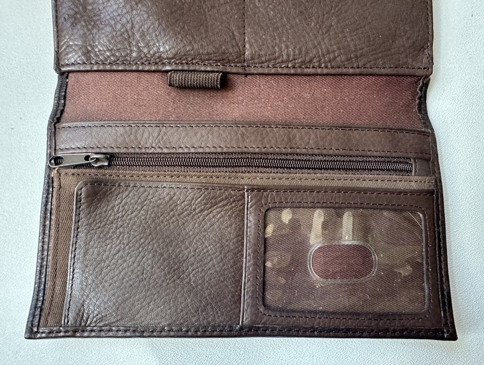Fossil Crossbody Wallet Purse Brown Leather Organizer Strap Bag 7.5” x ...