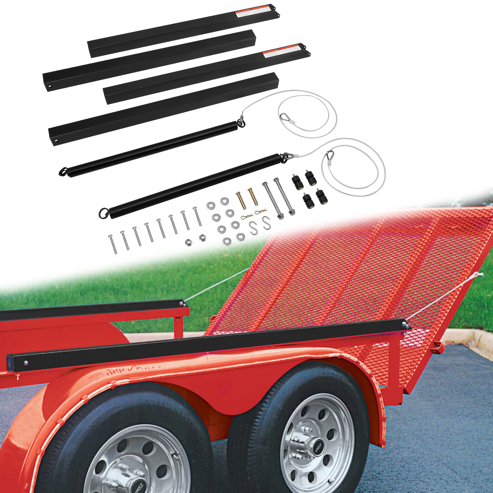 2 Sided Tailgate Utility Trailer Gate & Ramp Lift Assist System 350lbs ...