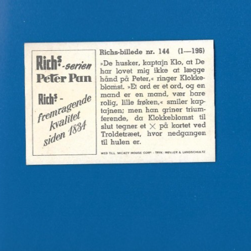 1953 Rich Serien Peter Pan Captain Hook Tinker Bell Mr. Smee Sticker ...