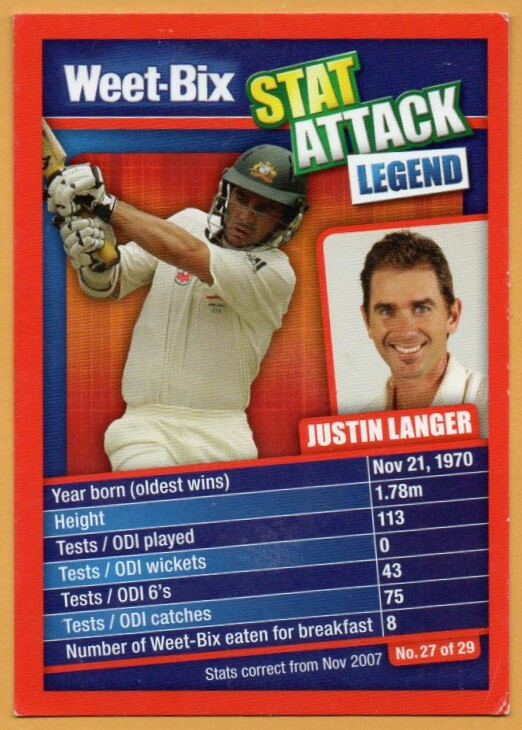2007-08 CRICKET AUSTRALIA WEET-BIX STAT ATTACK TRADING CARD - 27 Justin ...