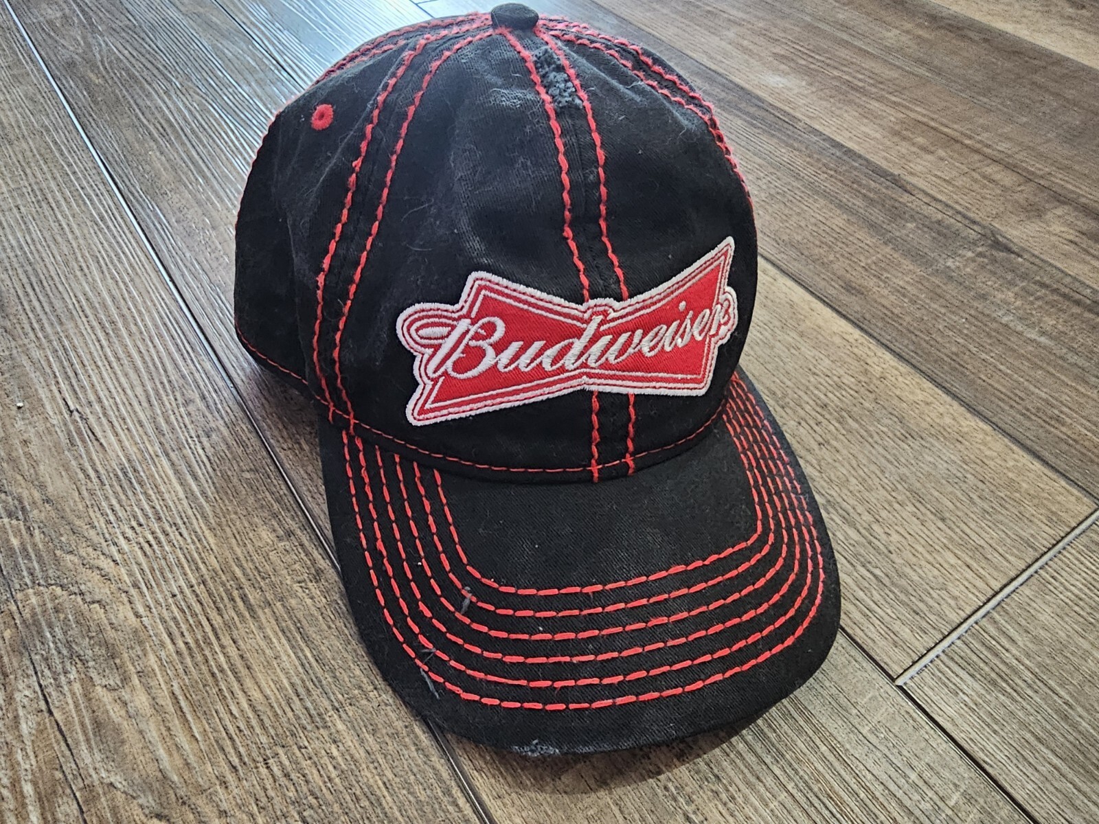 Vintage Budweiser Hat Snap Back Black With Red Thread | eBay