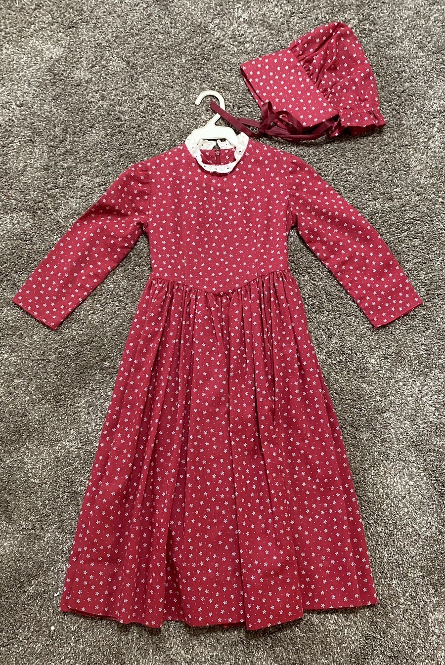 Girls Red Vintage Calico Dress Bonnet Bust 13” Waist … - Gem