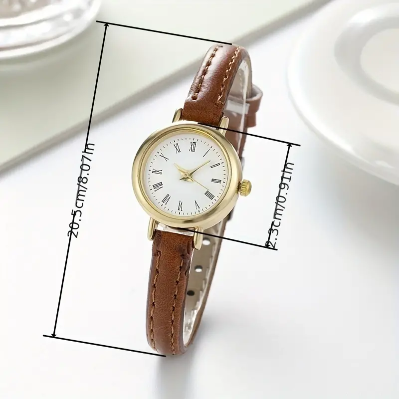 Brown Retro Roman Quartz Analog Watch Timepiece Classic PU Leather ...