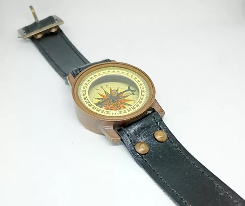 Maritime Brass Sundial Compass Wrist Watch Leather nautical Perfect ...