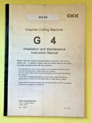 OKK Graphite Cutting Machine G4 Installation & Maintenance Manual ...