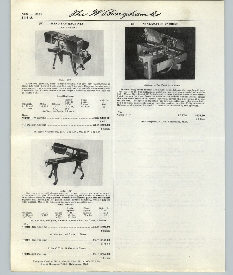 1959 61 PAPER AD Marvel Power Hack Saw Kalamazoo Band 1220 8C 610 824 ...