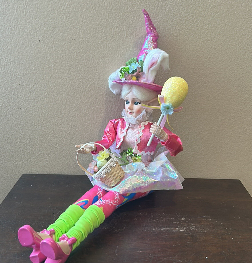 Cynthia Rowley Easter Elf Fairy Doll 16" Shelf Sitter Holding Flowers ...