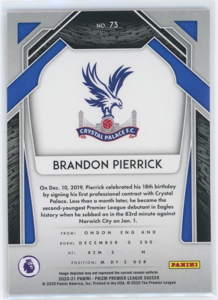BRANDON PIERRICK 2020-21 PANINI PRIZM EPL ROOKIE #73 RC QTY | eBay