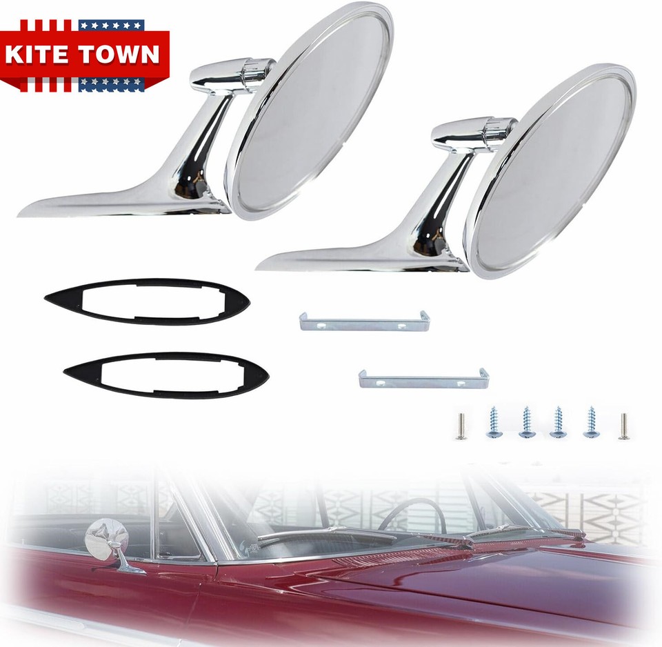 Round Bowtie Outside Rearview Mirrors Ribbed Base For Chevy Chevelle ...