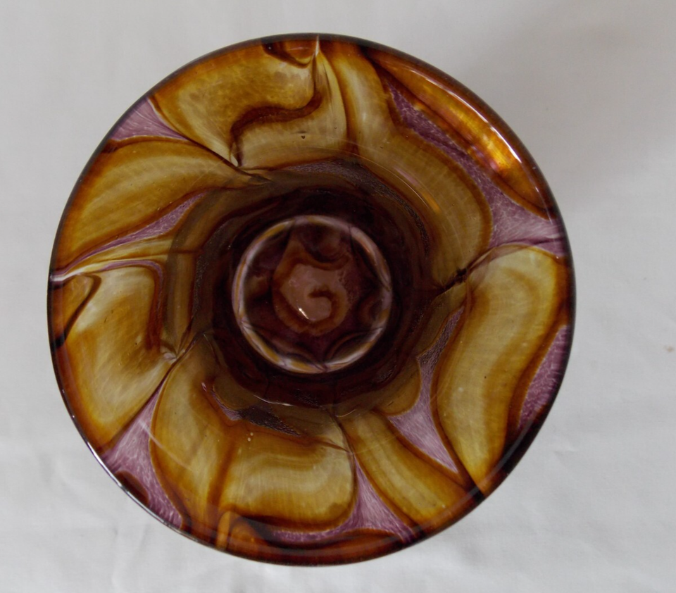 Vintage COWDY iridescent glass VASE studio art signed hand blown pontil ...