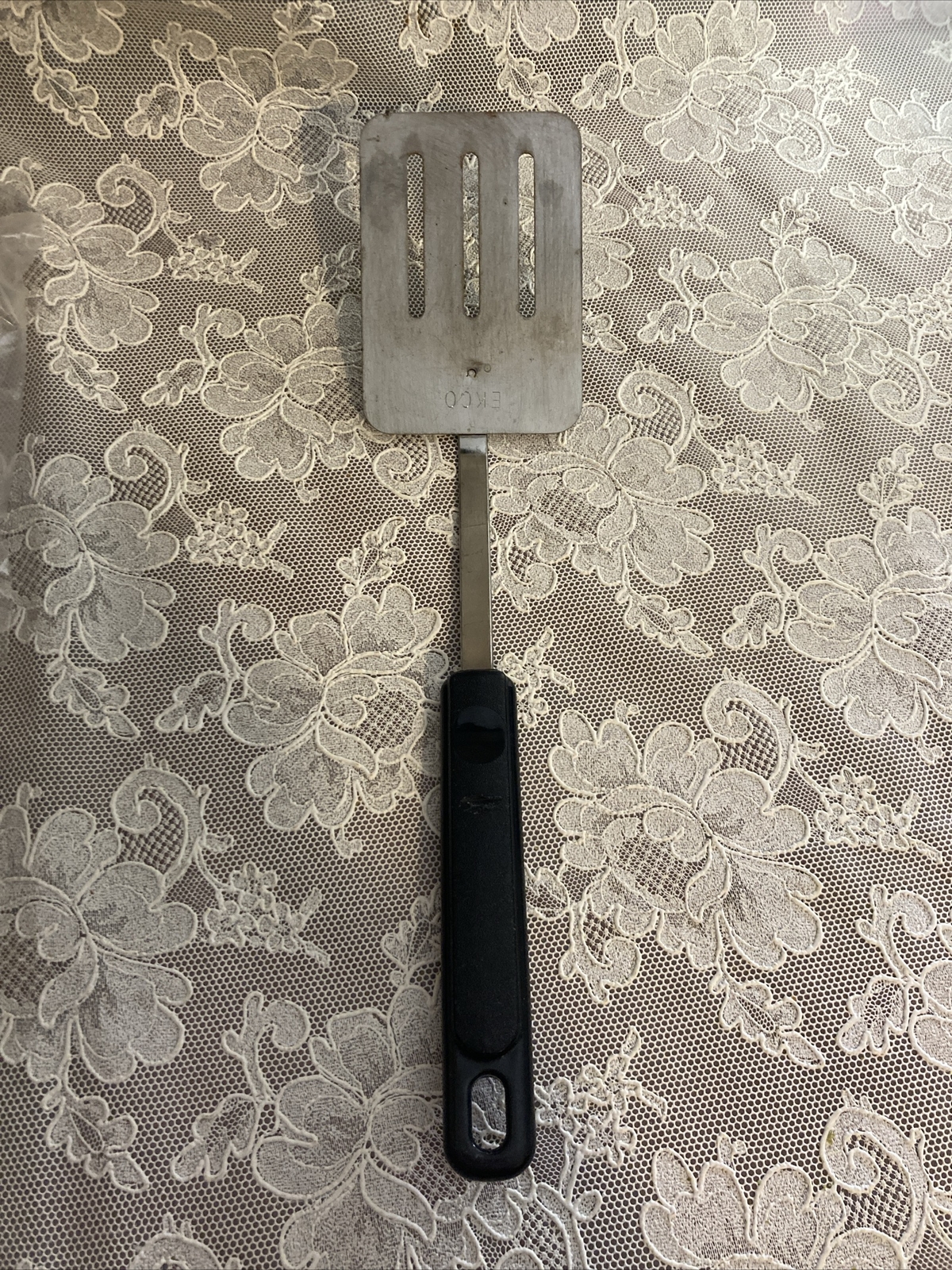 EKCO SLOTTED SPATULA Flipper TURNER Kitchen Utensil Black Handle 11.75 ...