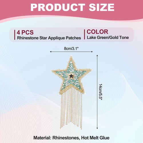 4 Pcs Star Shape Rhinestone Patches with Gold Tassel, Lake Green ...