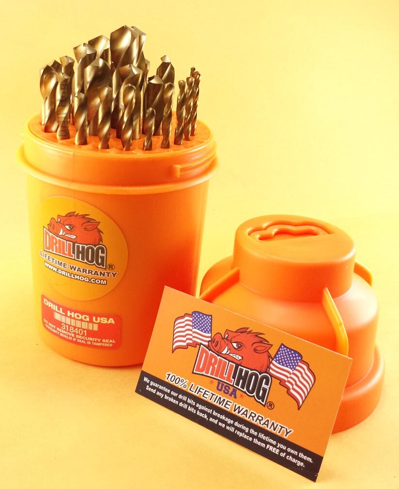 Drill Hog® 29 Pc Titanium Drill Bit Set Round Case Ti-22 100% Lifetime ...