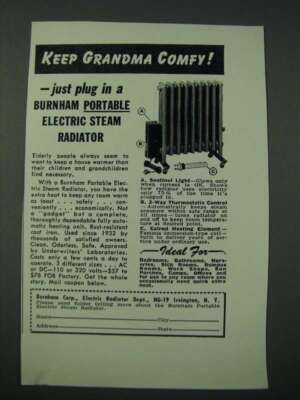 1949 Burnham Portable Electric Steam Radiator Ad - Keep Grandma Comfy ...