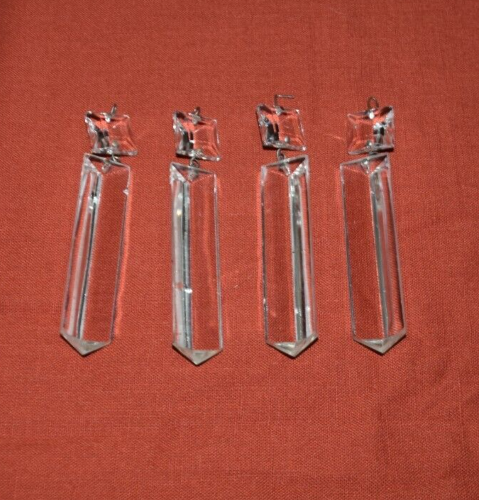 Lot of 4 Vintage CLEAR Trapezoid 3" Glass Crystal Prism + 11/16" Square ...
