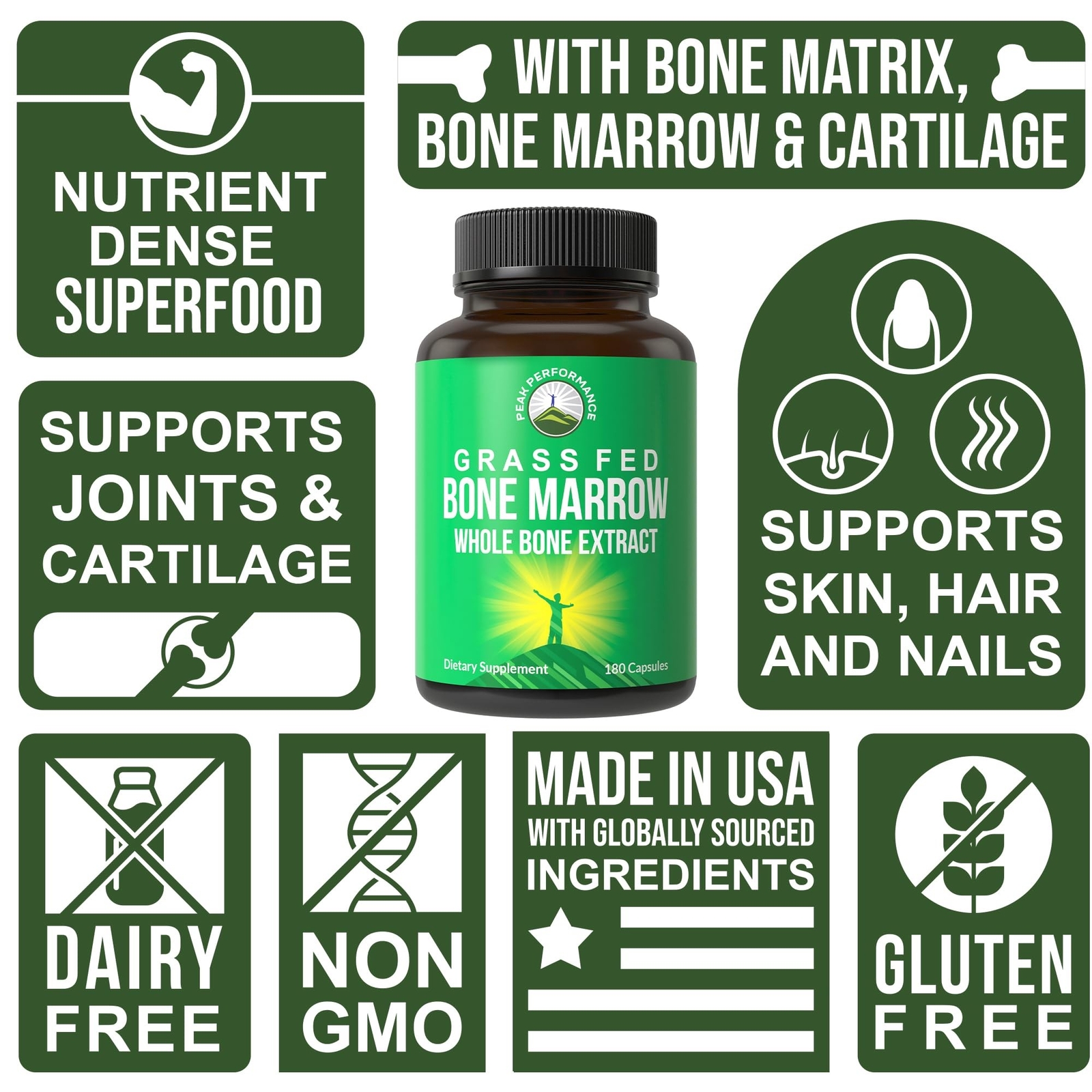Grass Fed Bone Marrow Whole Extract Supplement Peak Performance Pills ...