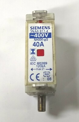 40A 400v Siemens Fuse Link 3NA6 817-4 Interrupt 400 volt 40 amp NH000 ...