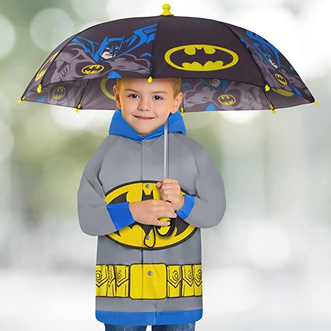 DC Comics Batman Kids Umbrella with Matching Rain Poncho for Boys Age 4 ...