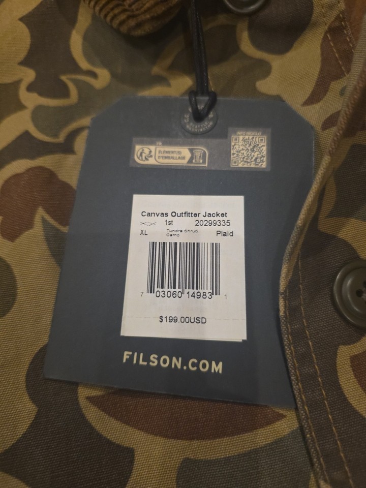 Filson Canvas Outfitter Jacket - XL Tundra Shrub Camo , Brand New With ...
