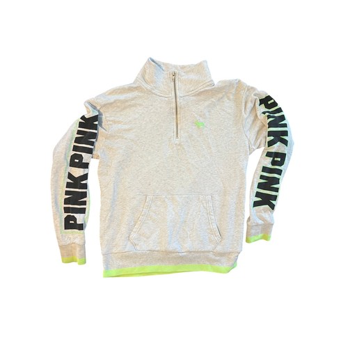 PINK by Victoria's Secret Gray Quarter Zip Sweatshirt XS Neon Trim | eBay