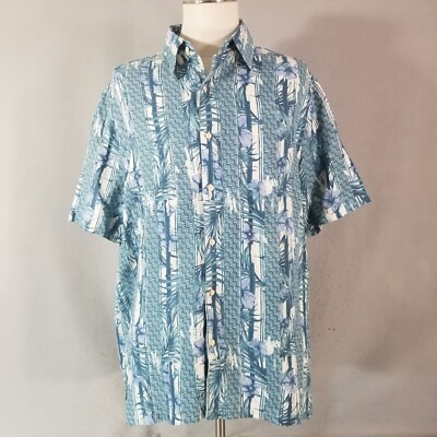 Tasso Elba Island Hawaiian shirt men's XL extra large blue floral silk linen | eBay