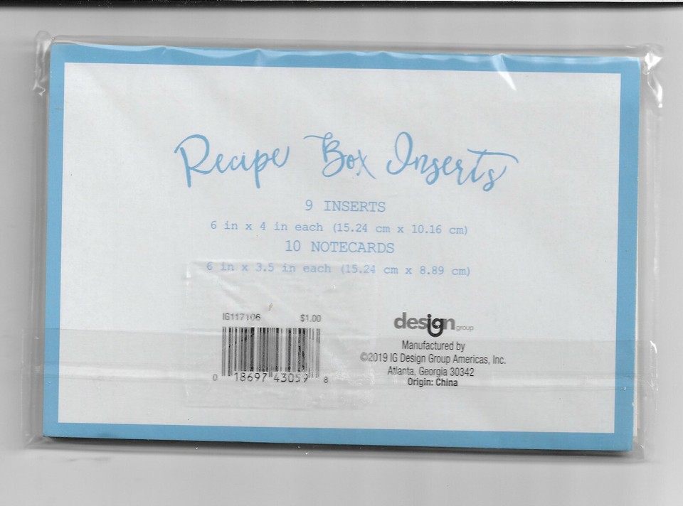 Recipe Box Inserts (9 inserts & 10 note cards) by Design Group | eBay